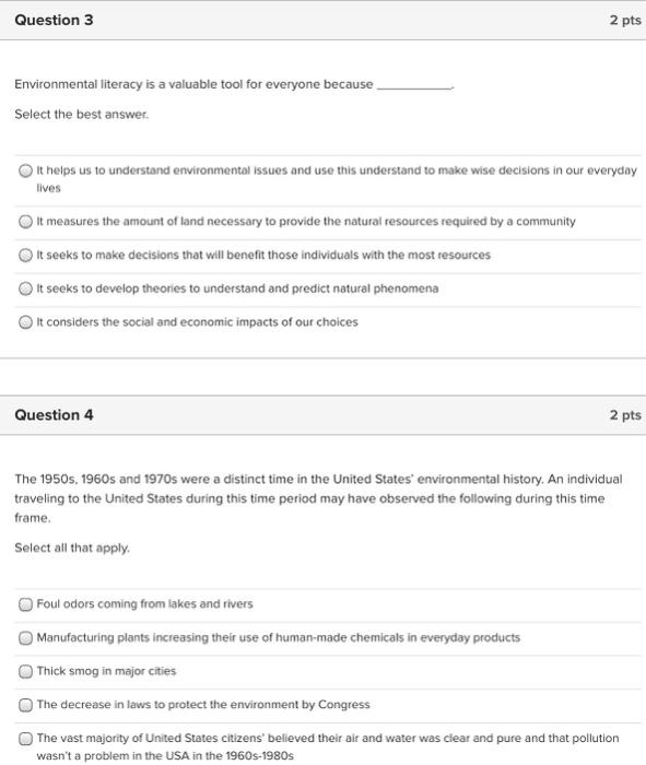 Solved Environmental literacy is a valuable tool for | Chegg.com