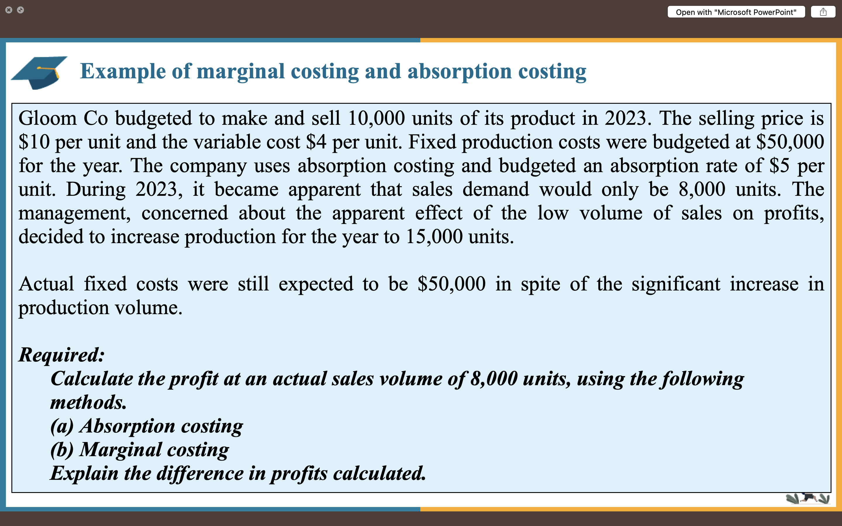 Solved Example of marginal costing and absorption | Chegg.com