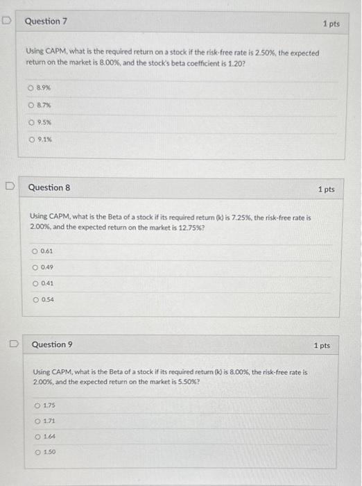 Solved Using CAPM, what is the required return on a stock if | Chegg.com