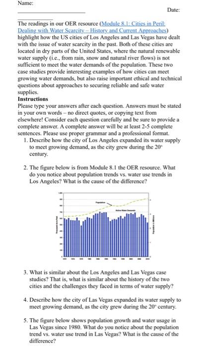 Solved Las Vegas water use and population growth 1 6. What | Chegg.com