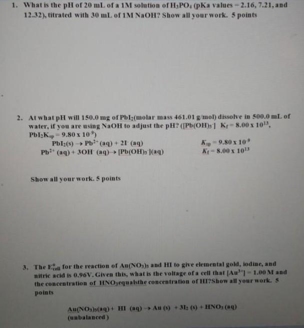 Solved What is the pH of the solution of 20mL 1M H3PO4 (pKa | Chegg.com