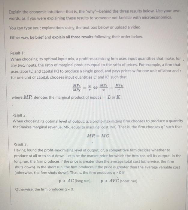 Solved Explain the economic intuition-that is, the | Chegg.com