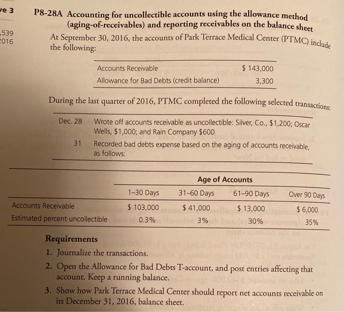 Solved e 3 P8-28A Accounting for uncollectible accounts | Chegg.com