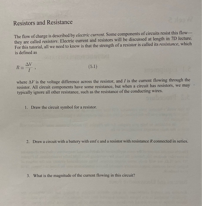 Solved Resistors and Resistance The flow of charge is | Chegg.com