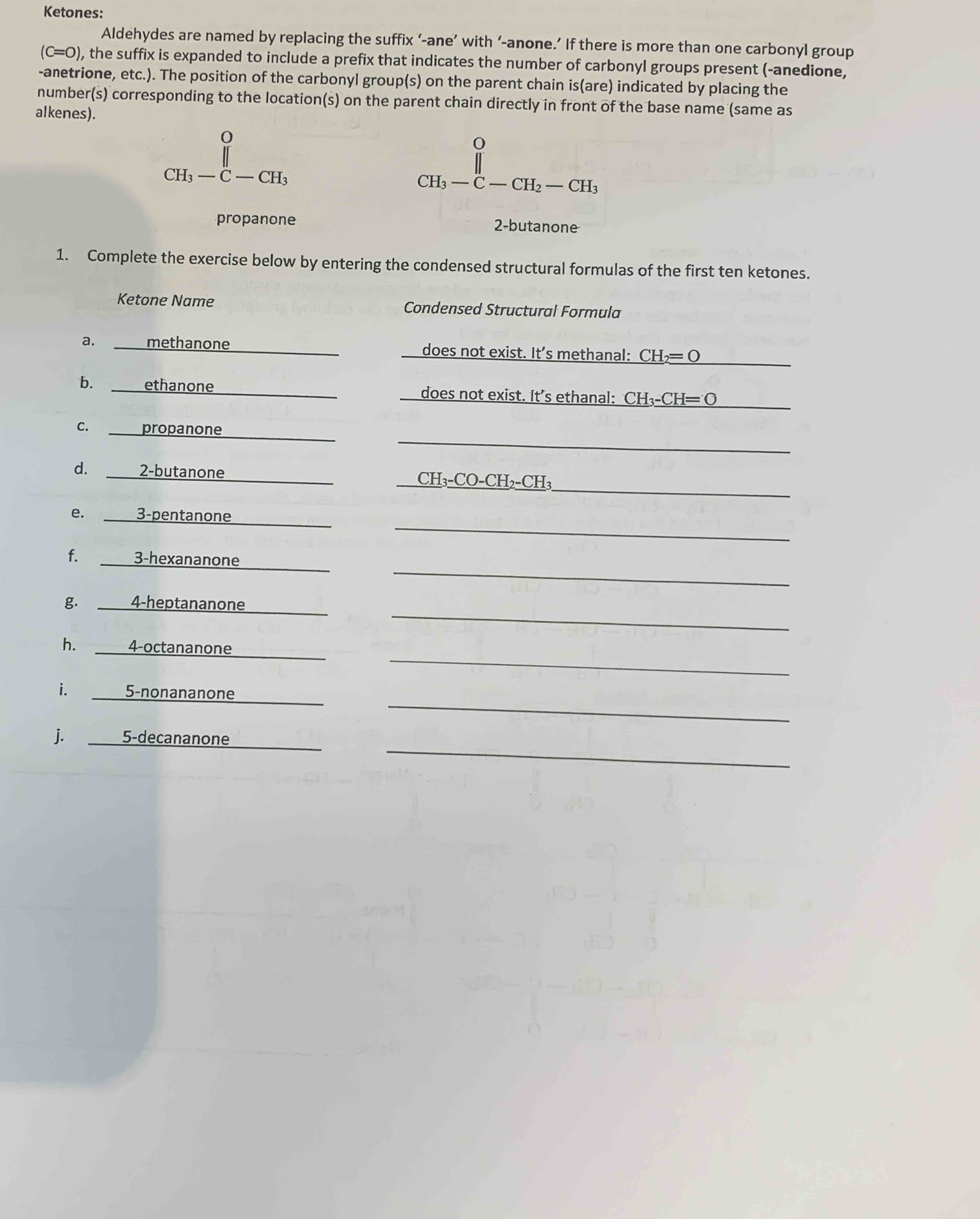 Chapter 20 ﻿Naming Ketones Practice Worksheet | Chegg.com