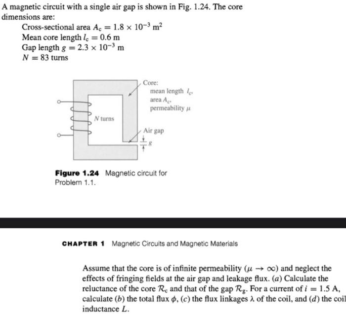 Solved magnetic circuit with a single air gap is shown in | Chegg.com