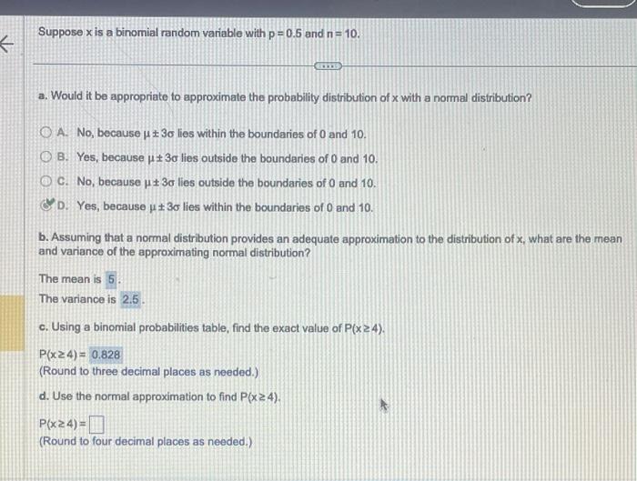 Solved Suppose x is a binomial random variable with p=0.5 | Chegg.com