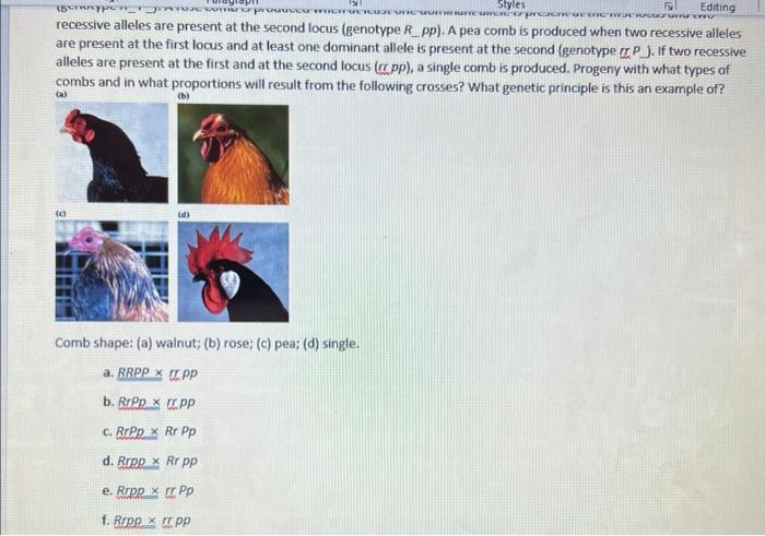 Solved 4. In chickens, comb shape is determined by alleles | Chegg.com
