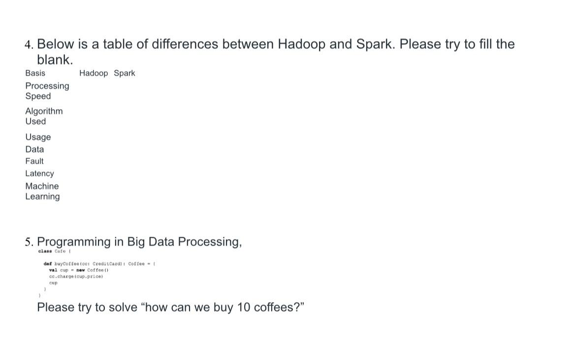 Solved Below is a table of differences between Hadoop and | Chegg.com