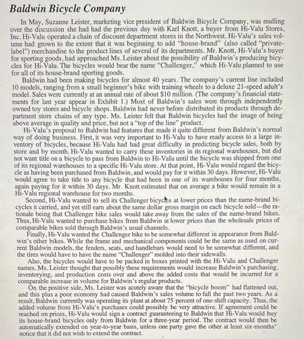 Baldwin Bicycle Company In May, Suzanne Leister, | Chegg.com