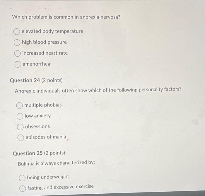 Solved Which problem is common in anorexia nervosa? elevated | Chegg.com