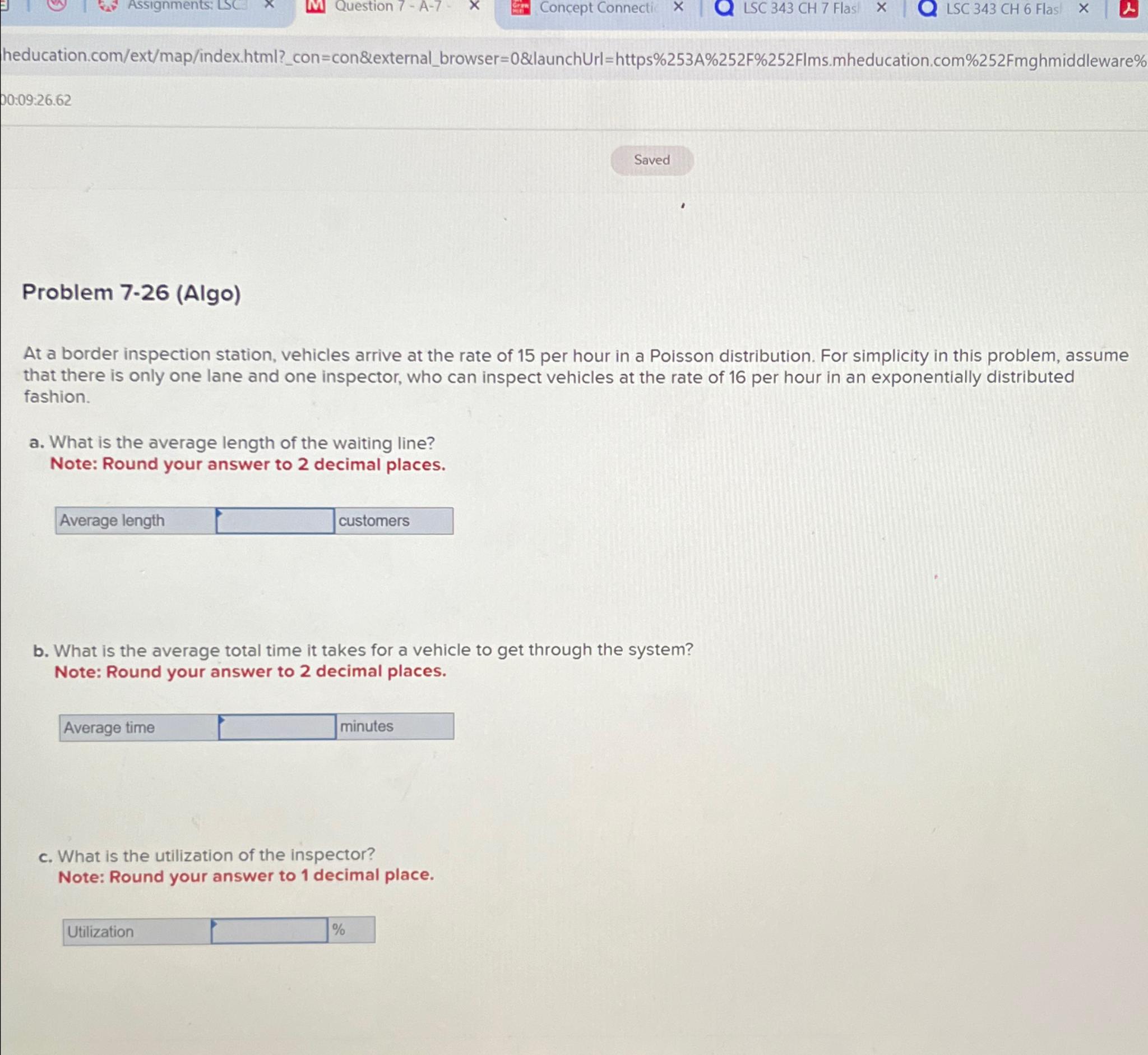 Solved Problem 7-26 (Algo)At a border inspection station, | Chegg.com