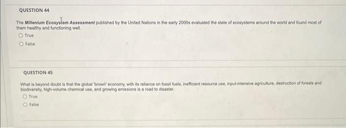 Solved The Millenium Ecosystem Assessment published by the | Chegg.com