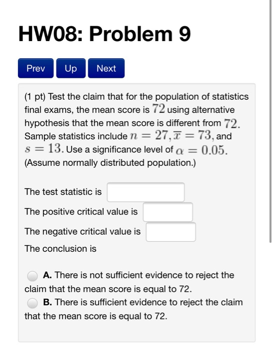 Solved HW08: Problem 8 Prev Up Next (1 pt) A random sample | Chegg.com