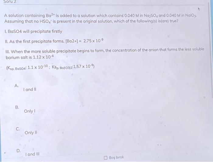 Solved A solution containing Ba2+ is added to a solution | Chegg.com