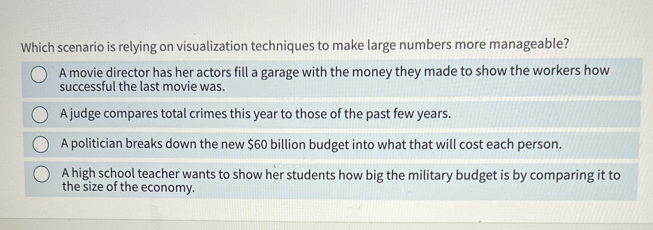 Solved Which scenario is relying on visualization techniques | Chegg.com