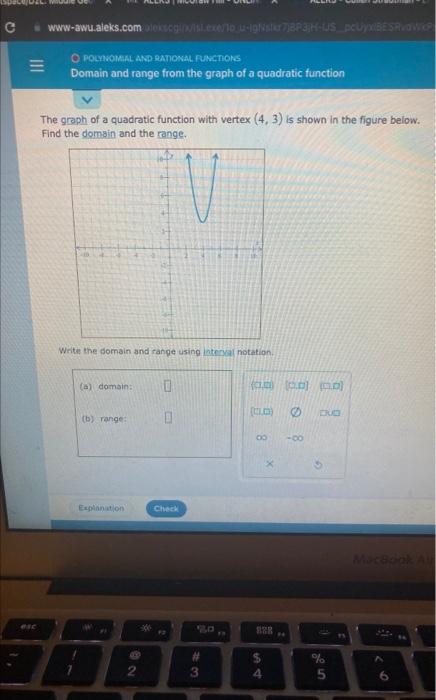 Solved The graph of a quadratic function with vertex (4,3) | Chegg.com