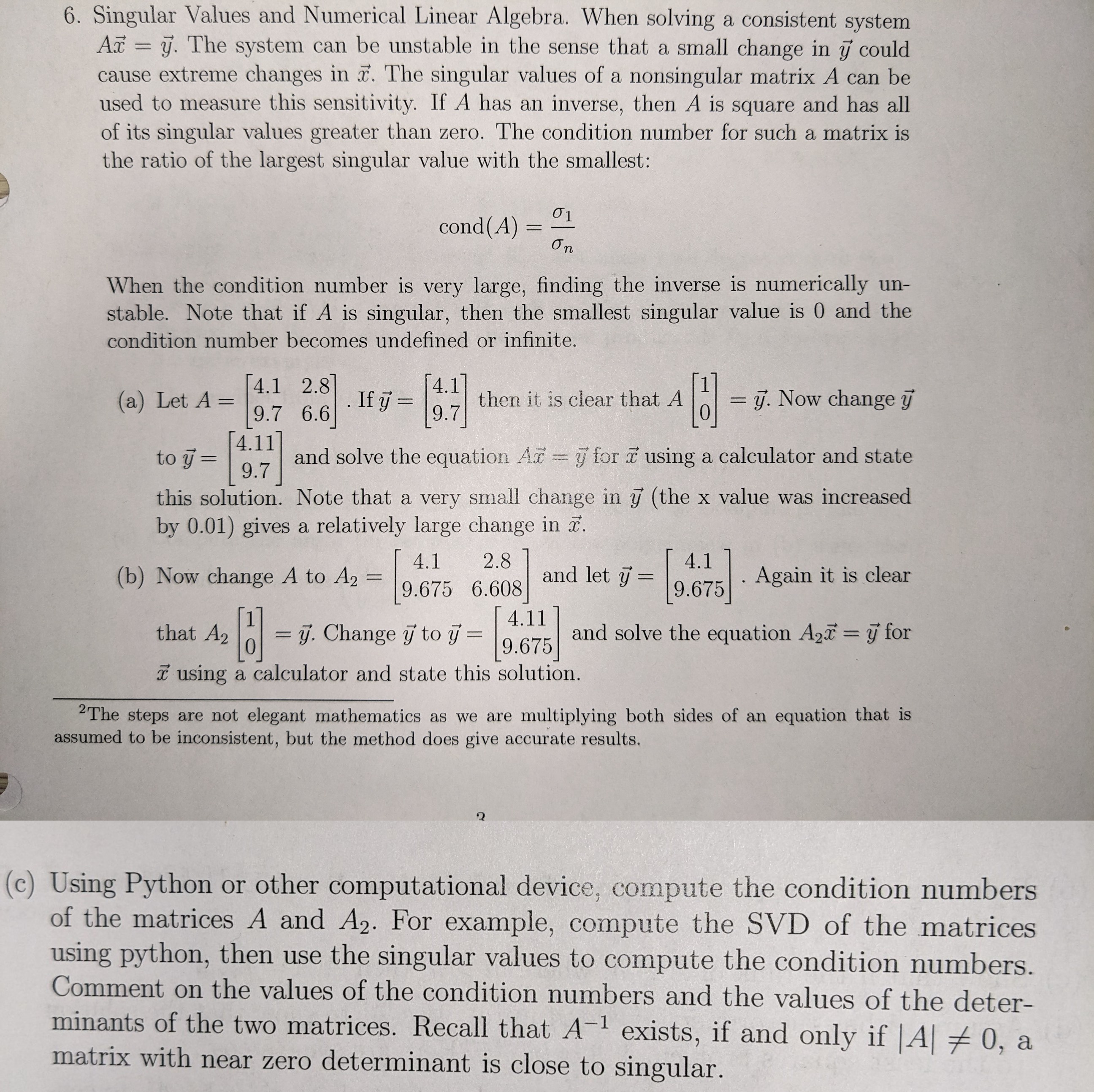 Solved Singular Values and Numerical Linear Algebra. When | Chegg.com