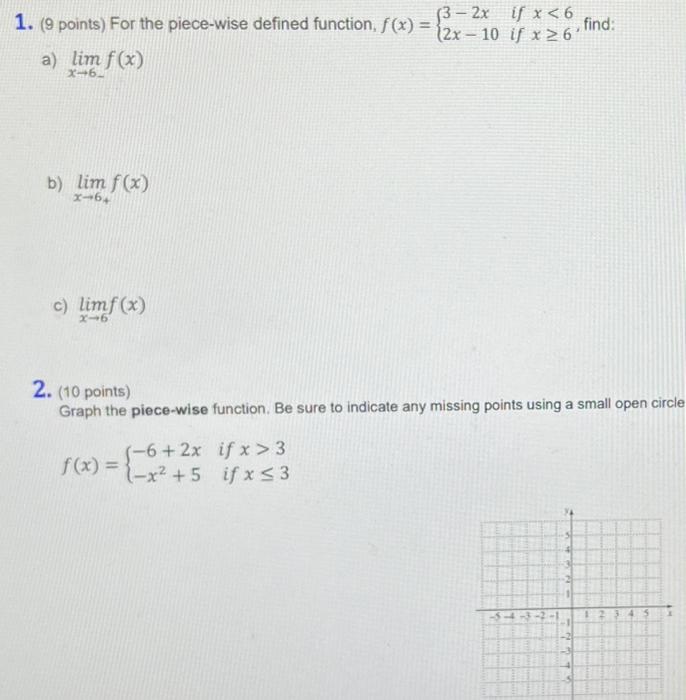 Solved find: 1. (9 points) For the piece-wise defined | Chegg.com