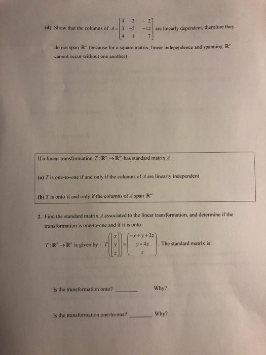 Solved If an ex matrix A has columns a....... then: (a) the | Chegg.com