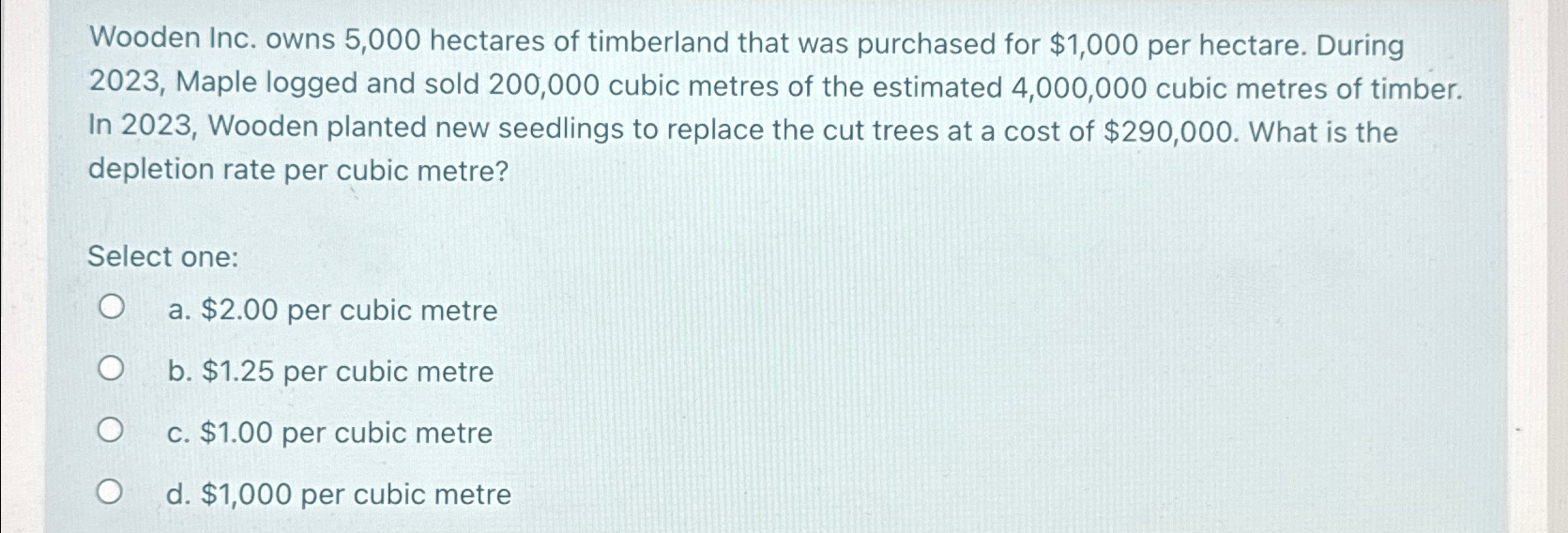 Solved Wooden Inc. owns 5,000 ﻿hectares of timberland that | Chegg.com