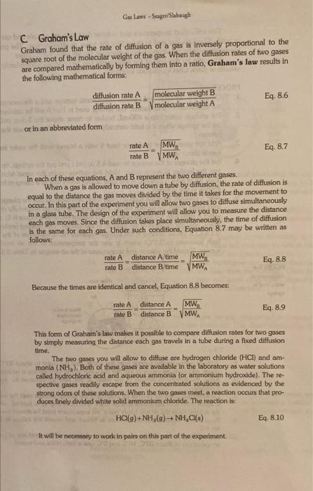 Solved C. Graham's Law Graham found that the rate of | Chegg.com
