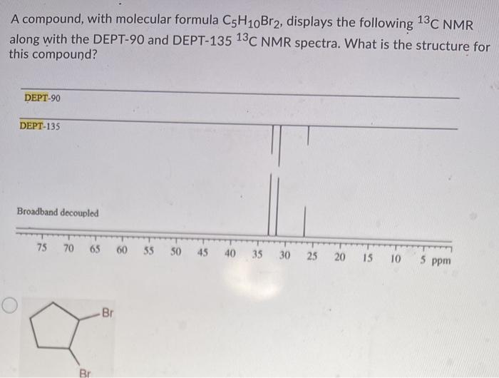 Solved A compound, with molecular formula C5H10Br2, displays | Chegg.com