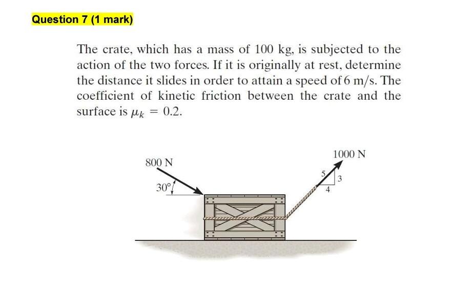 Solved The crate, which has a mass of 100 kg, is subjected | Chegg.com