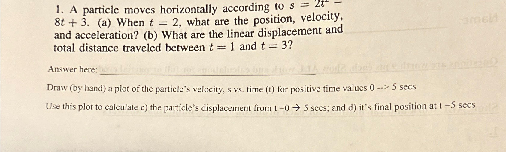 Solved A particle moves horizontally according to | Chegg.com
