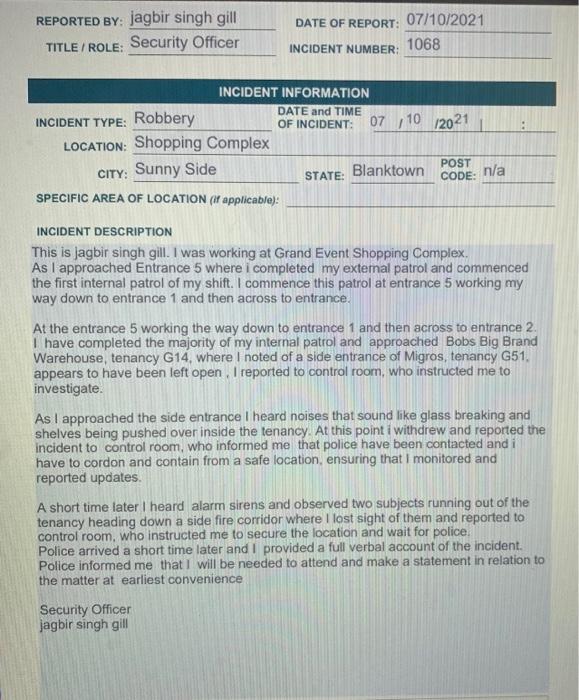 Solved this is a draft security incident report completed by | Chegg.com