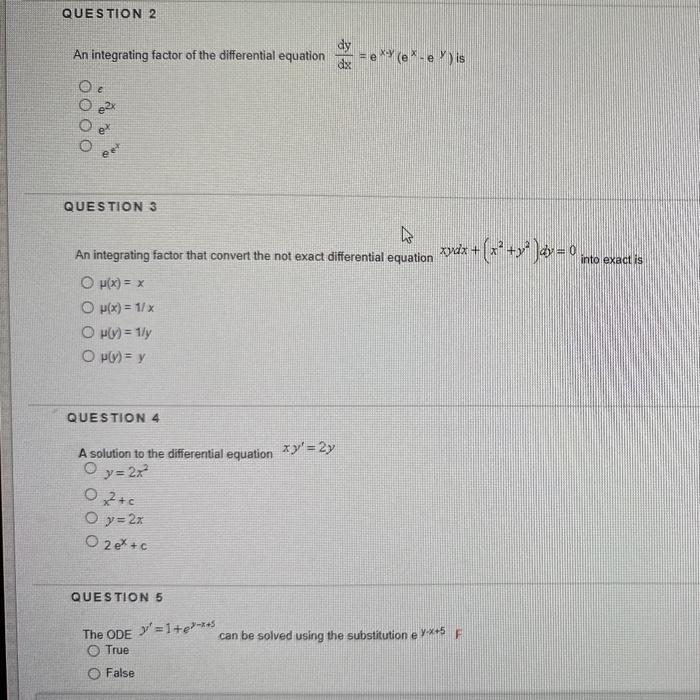 Solved An integrating factor of the differential equation | Chegg.com