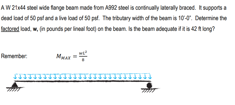 Solved A W 21×44 ﻿steel wide flange beam made from A992 | Chegg.com