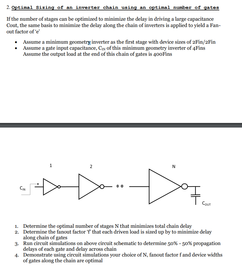 Optimal Sizing of an inverter chain using an optimal | Chegg.com