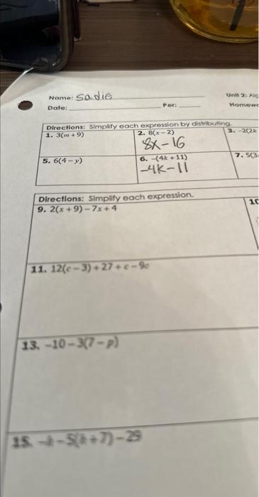 Solved Date: Directions: Simplify each expression by dis | Chegg.com