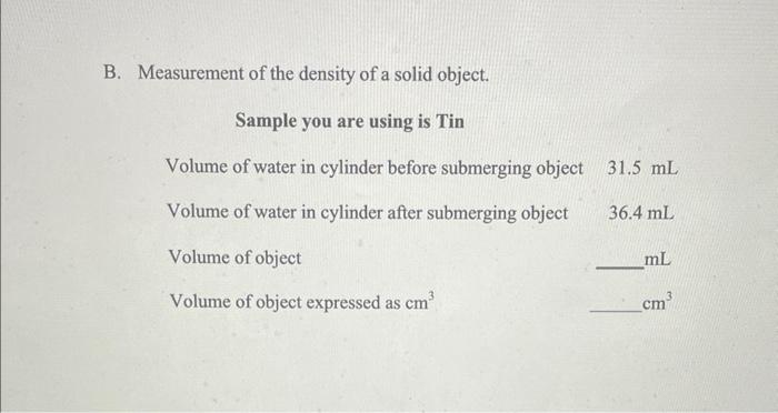 Solved Measurement of the density of a solid object. Sample | Chegg.com