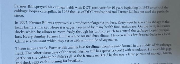 Solved Farmer Bill sprayed his cabbage fields with DDT | Chegg.com