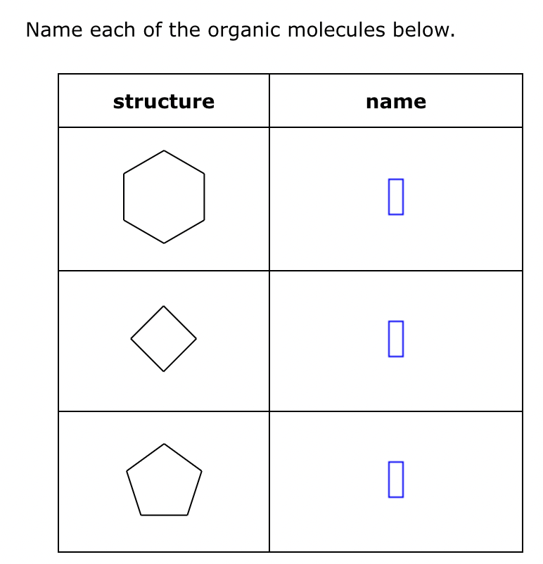 Solved Name each of the organic molecules below. | Chegg.com