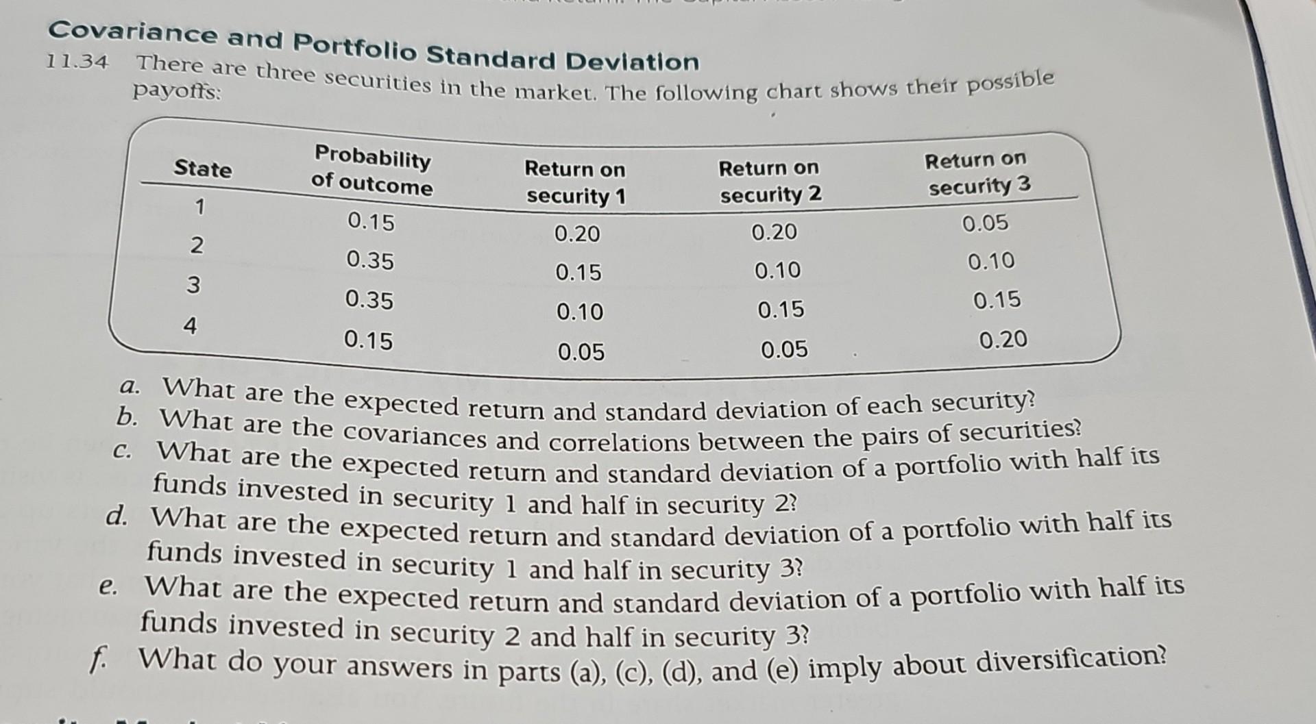 Solved Covariance And Portfolio Standard Deviation 11 34