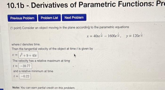 10.1b - Derivatives of Parametric Functions: Problem | Chegg.com