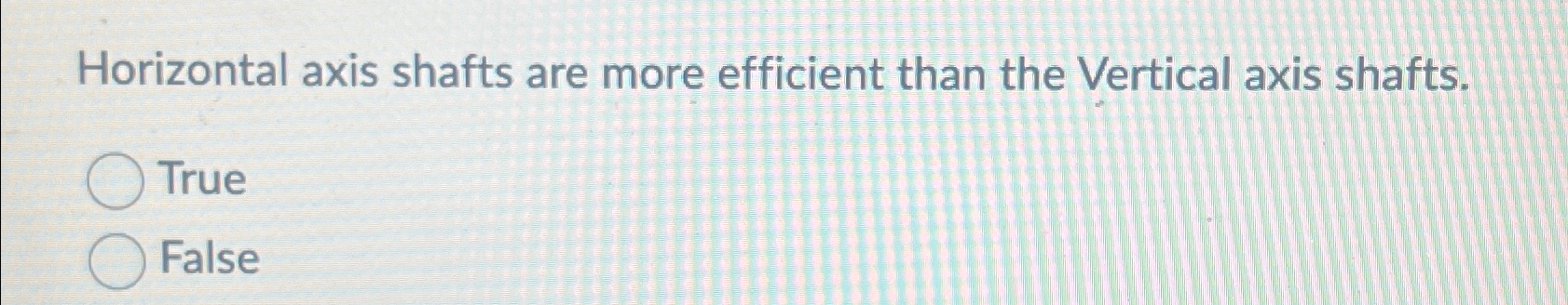 Solved Horizontal axis shafts are more efficient than the | Chegg.com