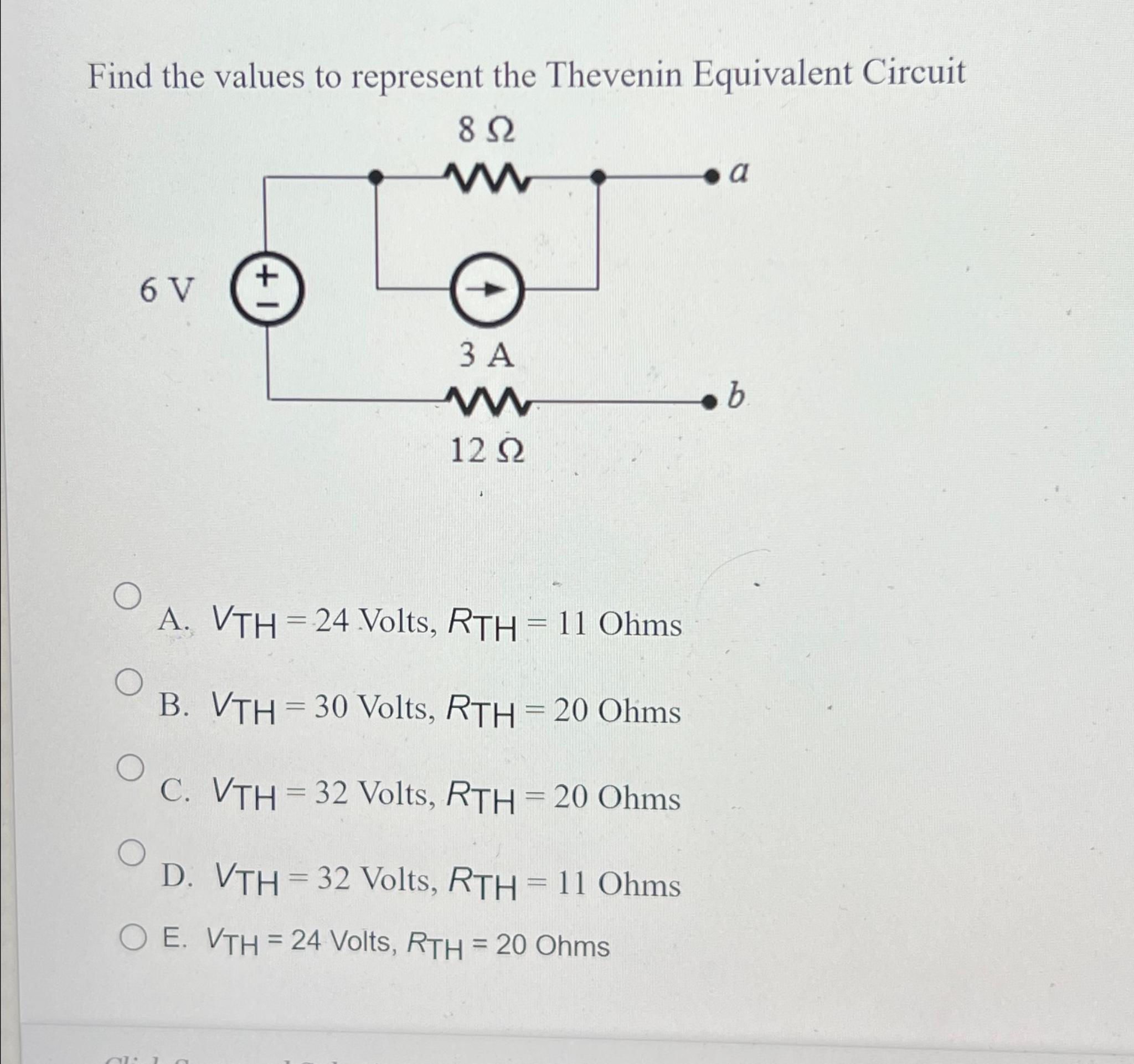 Solved Find the values to represent the Thevenin Equivalent | Chegg.com