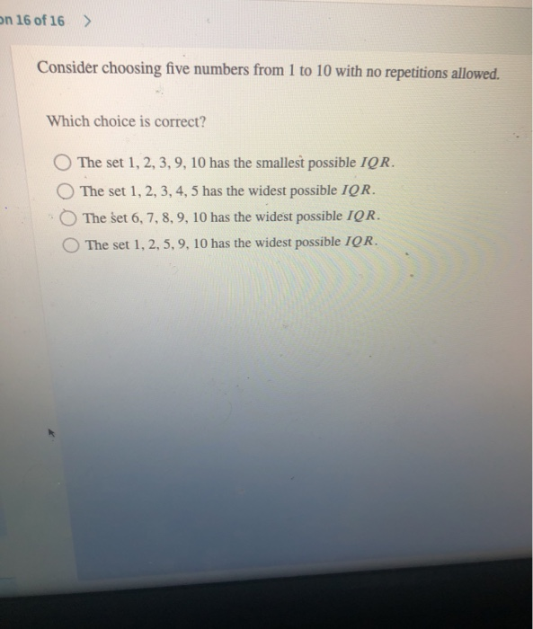 Solved on 16 of 16 > Consider choosing five numbers from 1 | Chegg.com
