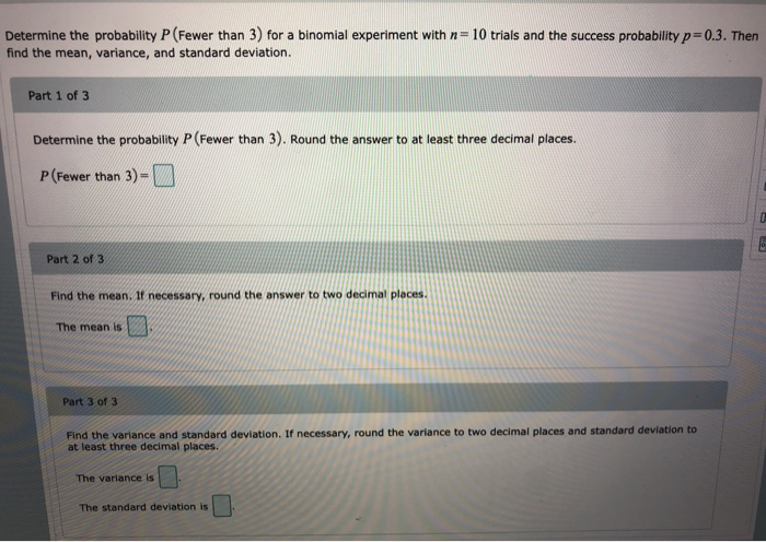 Solved Determine the probability P (Fewer than 3) for a | Chegg.com