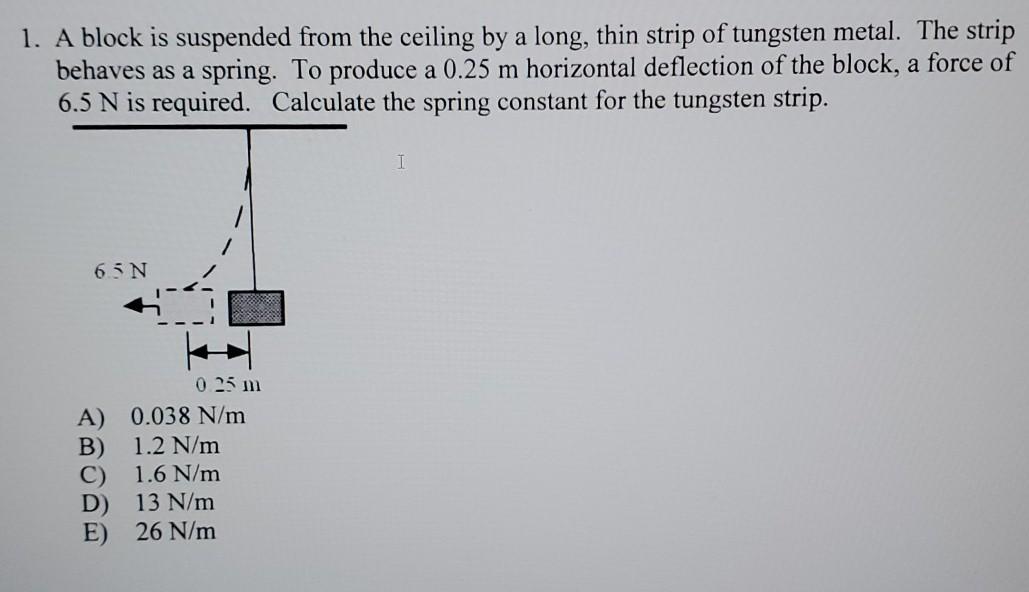 Solved 1. A block is suspended from the ceiling by a long, | Chegg.com