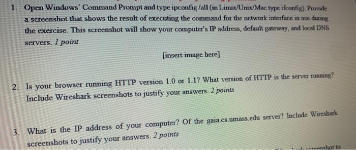 Solved 1. Open Windows' Command Prompt and type ipconfig/all | Chegg.com