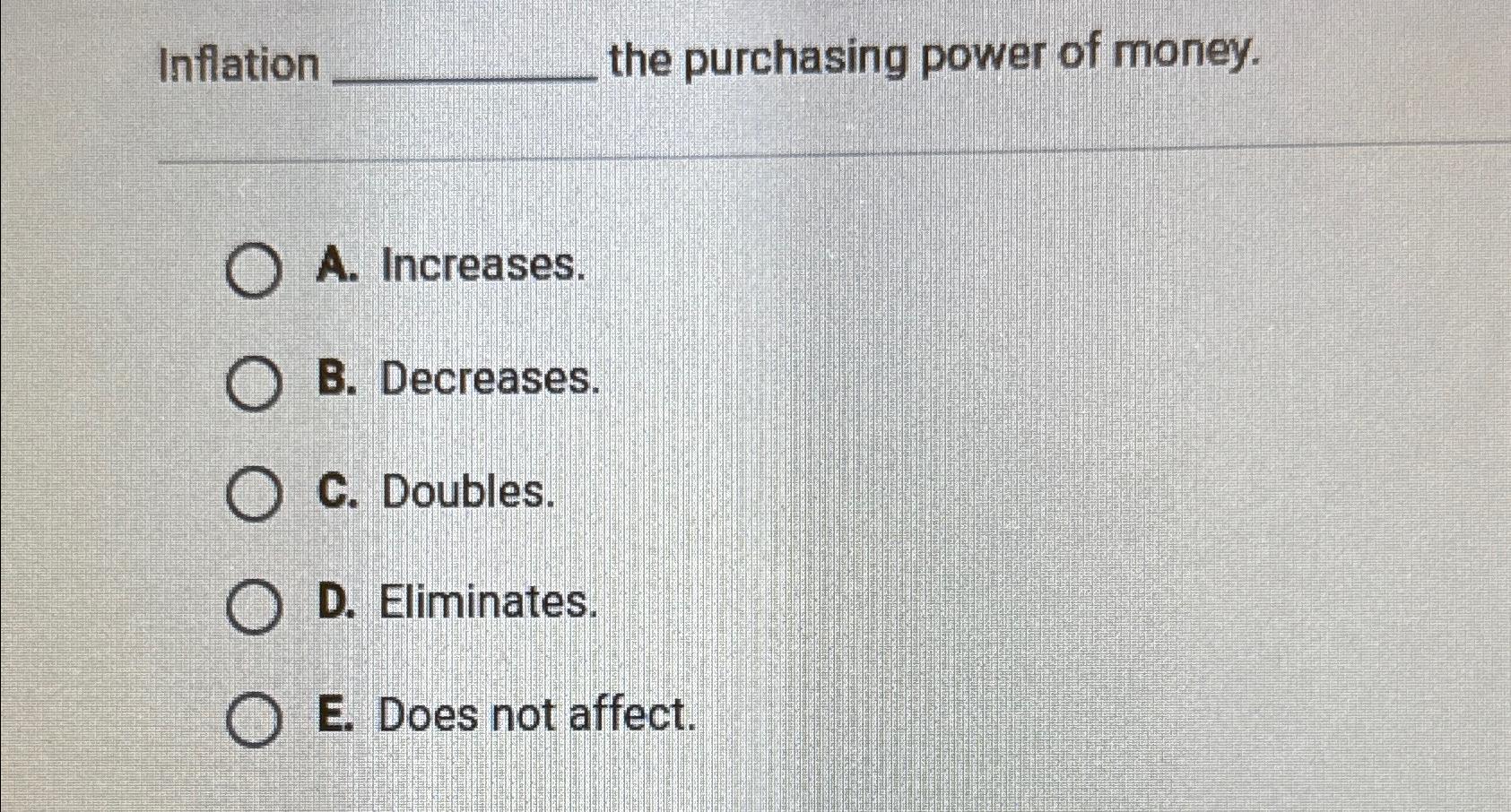 Solved Inflationthe purchasing power of money.A. | Chegg.com