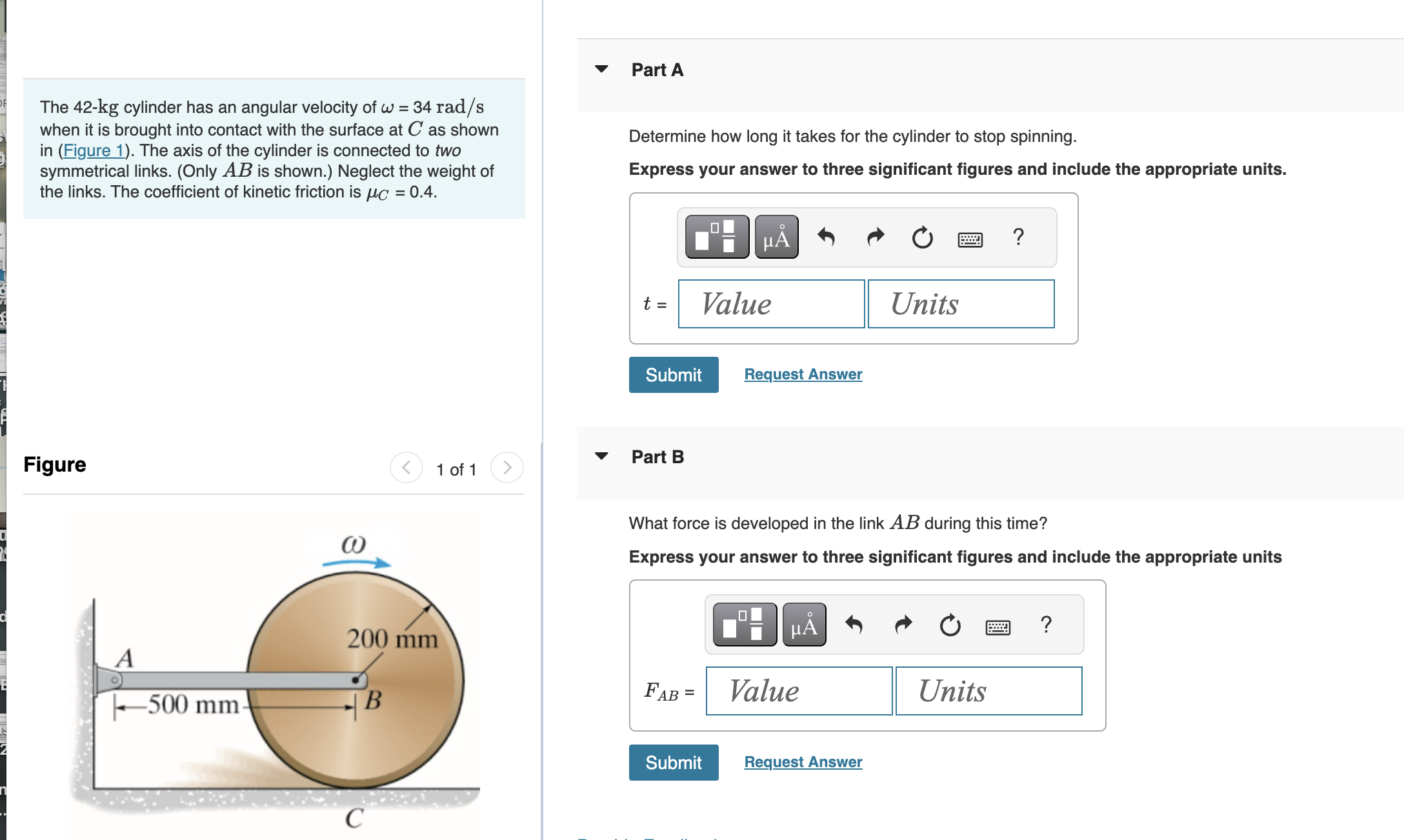 Solved Part AThe 42-kg ﻿cylinder has an ﻿angular velocity | Chegg.com