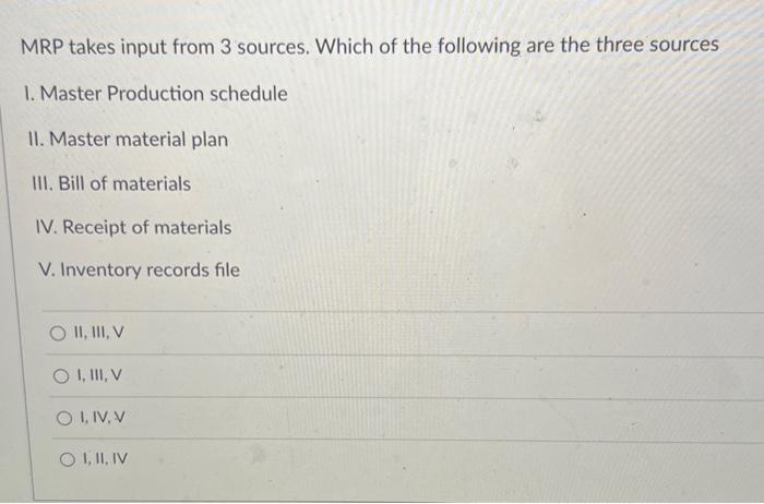 Solved MRP takes input from 3 sources. Which of the | Chegg.com