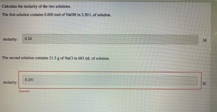 Solved Calculate the molarity of the two solutions. The | Chegg.com