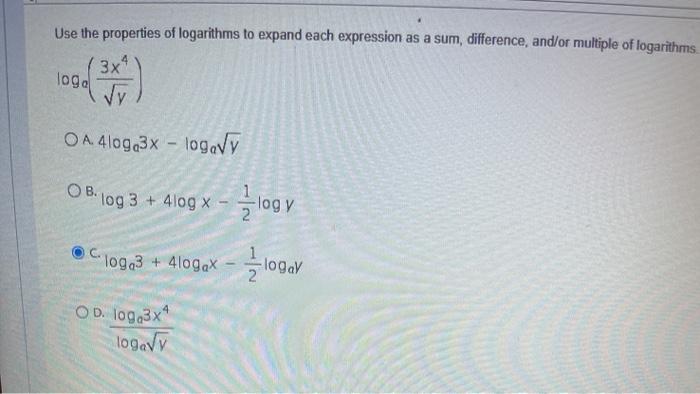 Solved Use the properties of logarithms to expand each | Chegg.com